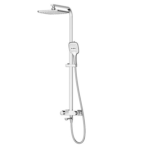 Rubine Pushstop Square Rain Shower Set With Spout Chrome Uniqool