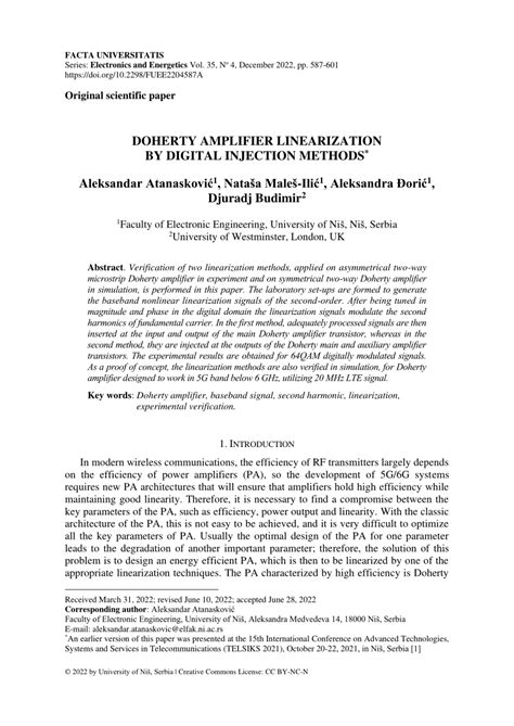 Pdf Doherty Amplifier Linearization By Digital Injection Methods