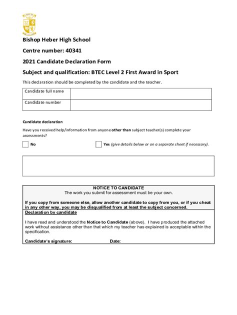 Fillable Online Btec Level 2 Sport Candidate Declaration Formdocx Fax Email Print Pdffiller