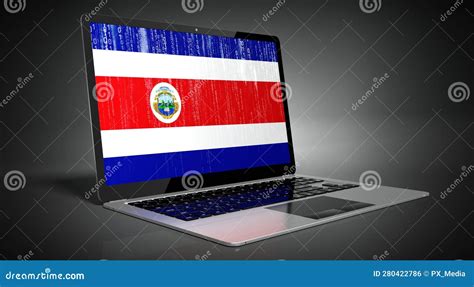 Costa Rica Country Flag And Binary Code On Laptop Screen Stock