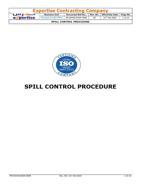 Pr Div00 Ehss 0099 Spill Control Procedure Pdf
