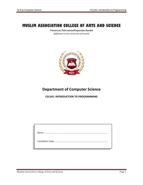 Cprogramming First Semester C Programming Lecture Notes Muslim