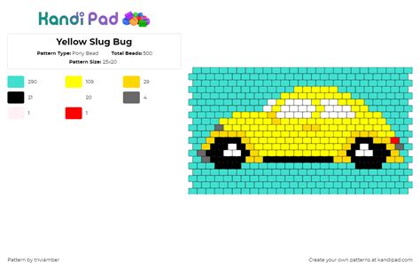 Yellow Slug Bug Pony Bead Pattern Kandi Pad Kandi Patterns Fuse