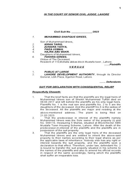 muhammad idrees suit for declaration of property pdf lawsuit