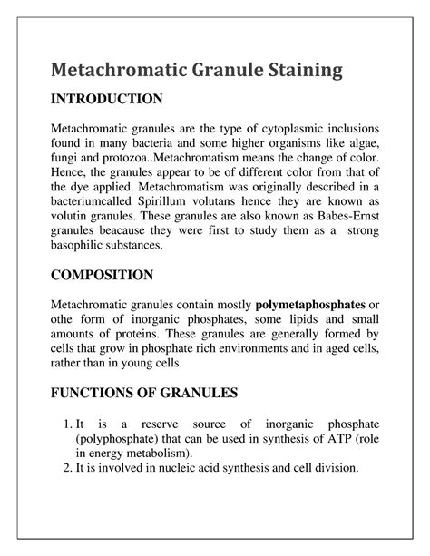 Doc Metachromatic Granule Staining Metachromatic Granule Staining Introduction Metachromatic