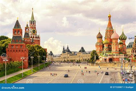 Kremlin And Cathedral Of St Basil At The Red Square In Moscow