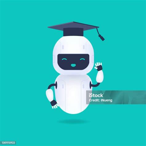 흰색 친화적 인 로봇 캐릭터 졸업 모자를 쓰고 귀여운 Ai 로봇을 졸업했습니다 기계 학습 개념 로봇에 대한 스톡 벡터 아트 및 기타 이미지 Istock