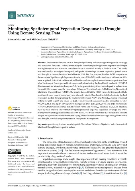 Pdf Monitoring Spatiotemporal Vegetation Response To Drought Using