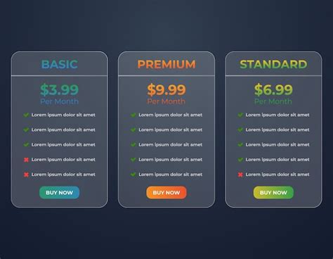 Premium Vector Modern Glass Morphism Web Pricing Table Comparison Infographic Chart Ui Design