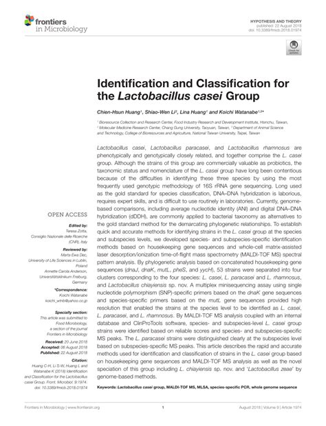 Pdf Identification And Classification For The Lactobacillus Casei Group