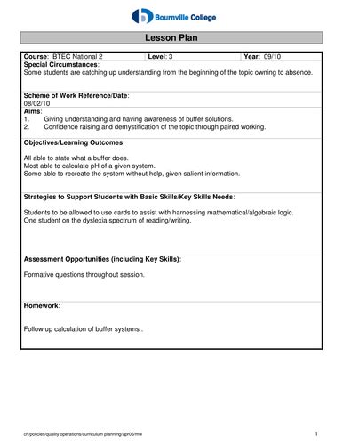 Buffer Solutions Lesson Teaching Resources