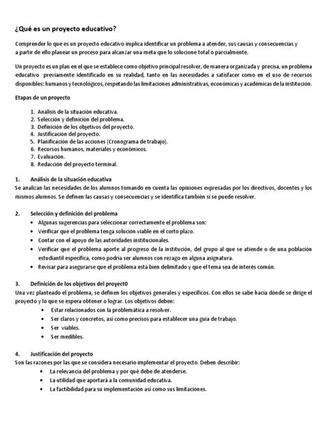 Qué Es Un Proyecto Educativo Pdf Planificación Evaluación