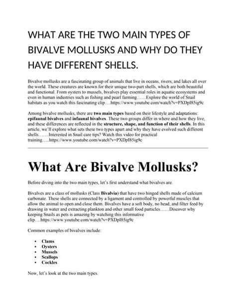 What Are The Two Main Types Of Bivalve Mollusks And Why Do They Have Different Shells Docx
