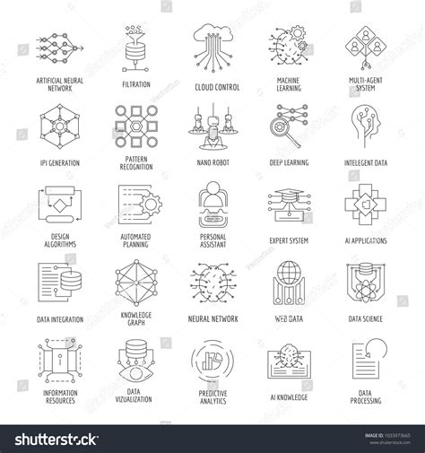 Neural Network Outline Icons Set Vector Stock Vector Royalty Free