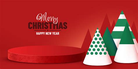 장면을 모의 화장품 및 제품 디스플레이를 위한 연단 무대 받침대 또는 플랫폼 크리스마스 나무 겨울 크리스마스 빨간색 배경 0명에 대한 스톡 벡터 아트 및 기타 이미지