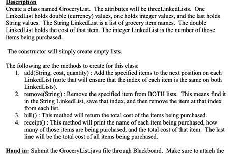 Solved Description Create A Class Named GroceryList The Chegg