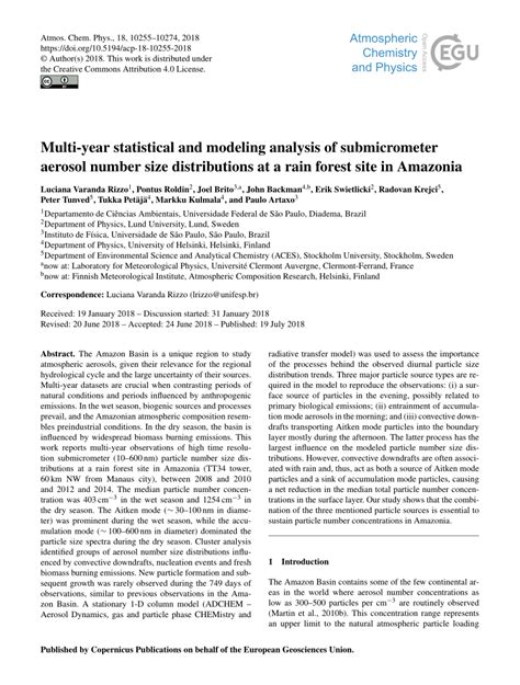 Pdf Multi Year Statistical And Modeling Analysis Of Submicrometer Aerosol Number Size