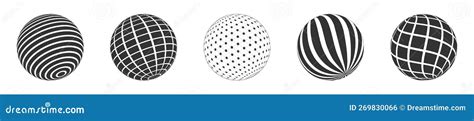 Set Of 3d Sphere Wireframe Icons In Brutalism Style Orbit Models Spherical Shapes Different