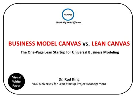 Business Model Canvass Vs Lean Canvass The One Page Start Up For