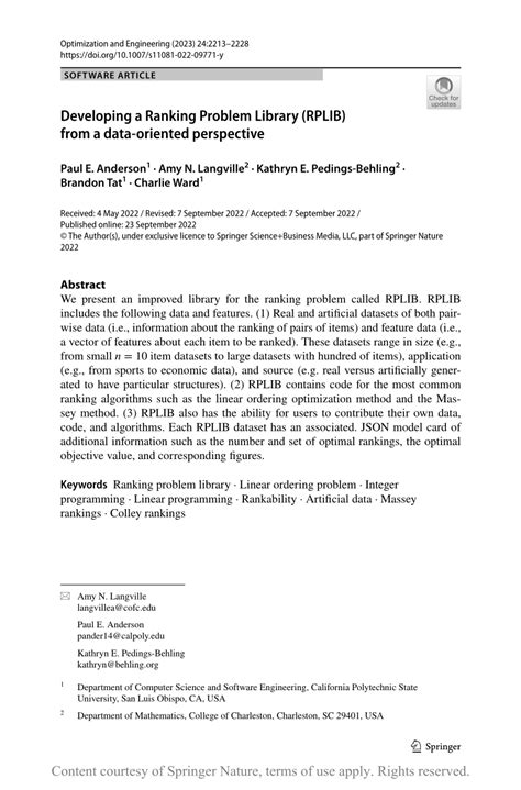 developing a ranking problem library rplib from a data oriented
