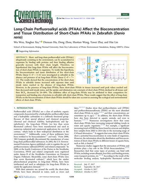 Pdf Long Chain Perfluoroalkyl Acids Pfaas Affect The Bioconcentration And Tissue