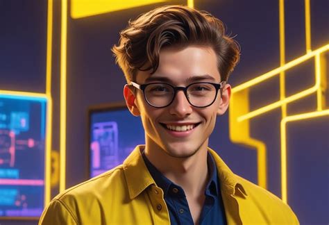 A Man Wearing Glasses And A Yellow Jacket With A Yellow Jacket
