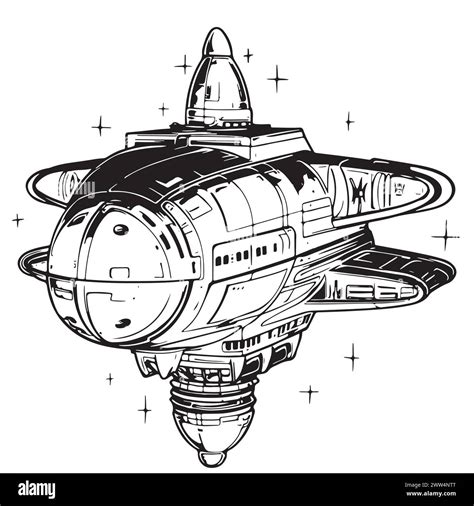 Spaceship Cartoon Sketch Hand Drawn Vector Illustration Stock Vector