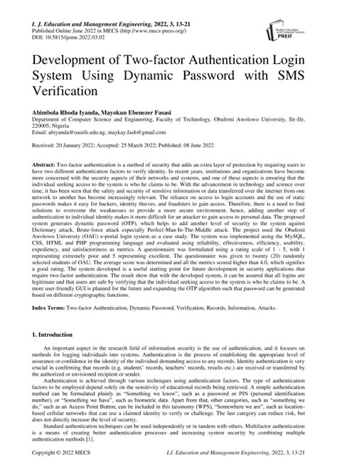 Development Of Two Factor Authentication Login System Using Dynamic