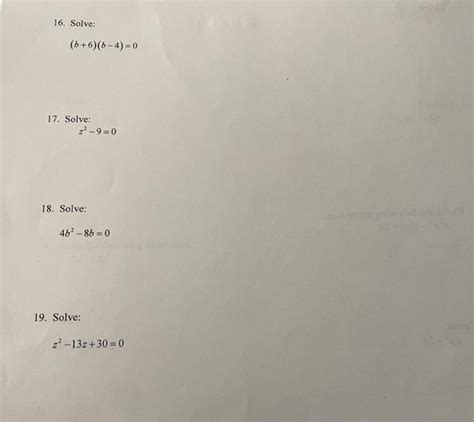 solved 16 solve b 6 b−4 0 17 solve z2−9 0 18 solve