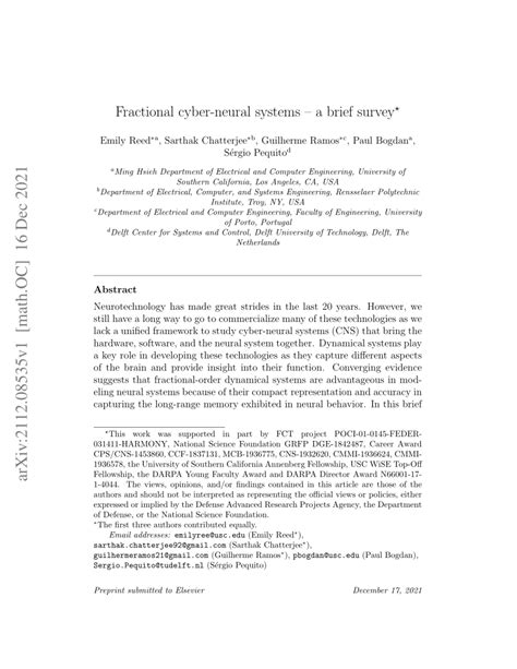 Pdf Fractional Cyber Neural Systems A Brief Survey