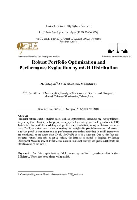 Pdf Robust Portfolio Optimization And Performance Evaluation By Mgh