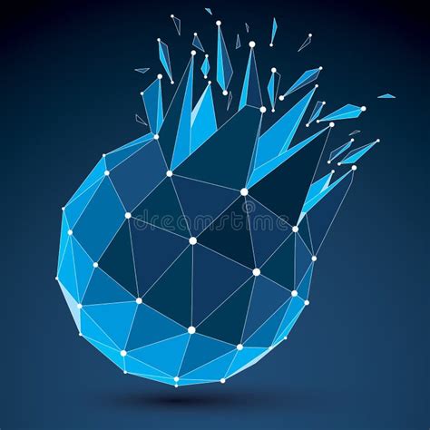 Vector Dimensional Wireframe Luminescent Object With Blue Connected Lines Spherical Demolished