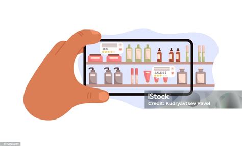 휴대 전화를 들고 인간의 손 응용 프로그램은 화면에 상품의 가격을 표시합니다 Brand Name Smart Phone에 대한