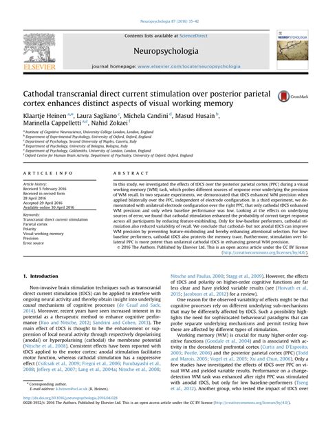Pdf Cathodal Transcranial Direct Current Stimulation Over Posterior Parietal Cortex Enhances