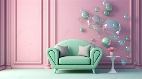 화려한 아치와 무성한 녹색 비누 거품 벽 3d 렌더링 가운데 기발한 인테리어 디자인 분홍색 안락의자 인테리어 디자인 럭셔리 룸 3d 가구 배경 일러스트 및 사진 무료