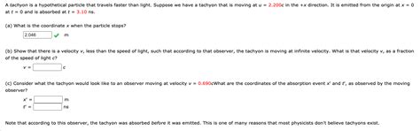 Solved A Tachyon Is A Hypothetical Particle That Travels