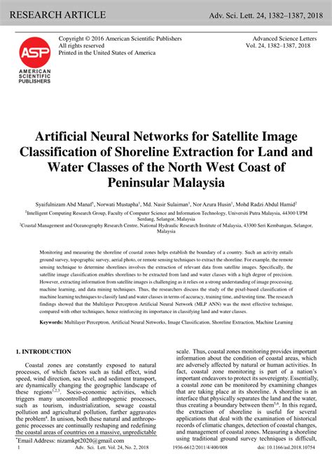 Pdf Artificial Neural Networks For Satellite Image Classification Of Shoreline Extraction For