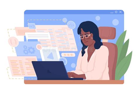 Software Engineer At Work 2d Vector Isolated Illustration Stock Vector