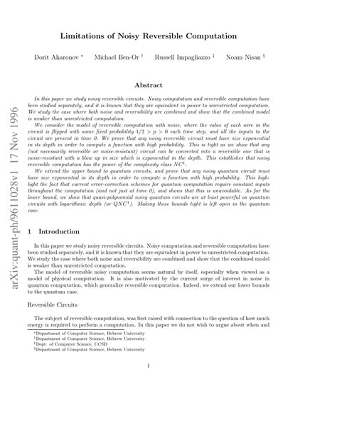 pdf limitations of noisy reversible computation