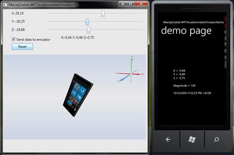 windows phone 7 accelerometer emulator pl maciej grabek