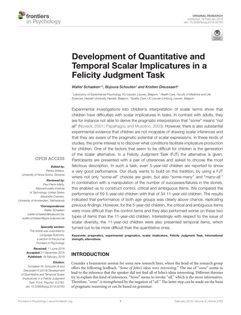 Pdf Development Of Quantitative And Temporal Scalar Implicatures In A Felicity Judgment Task
