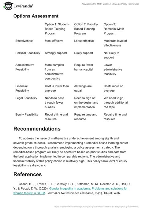 Navigating The Math Maze A Strategic Policy Framework 1226 Words Essay Example