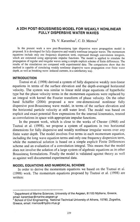 Pdf A 2dh Post Boussinesq Model For Weakly Nonlinear Fully Dispersive