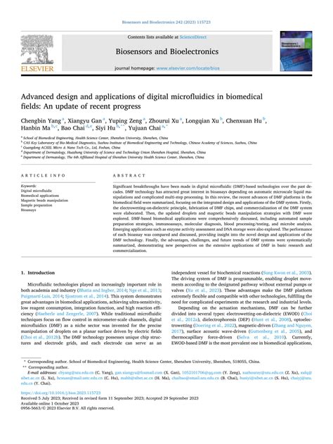 PDF Advanced Design And Applications Of Digital Microfluidics In Biomedical Fields An Update