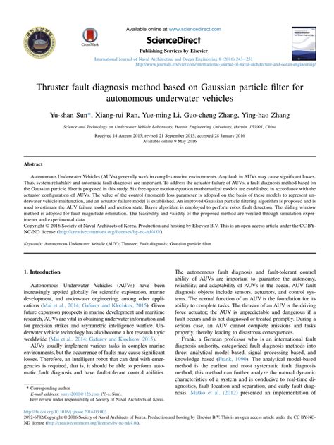 Pdf Thruster Fault Diagnosis Method Based On Gaussian Particle Filter