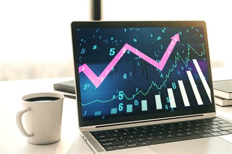 현대 노트북 모니터 외환 및 투자 개념에 위쪽 화살표와 추상적 인 창조적 인 금융 그래프 3d 렌더링 0명에 대한 스톡 사진 및 기타 이미지 Istock