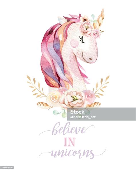 꽃 클립 아트 귀여운 수채화 유니콘 고립 보육 유니콘 그림입니다 공주 레인 보우 포스터입니다 유행 핑크 만화 조랑말 말입니다 0명에 대한 스톡 벡터 아트 및 기타 이미지