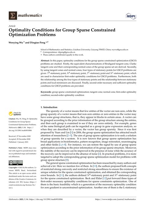 Pdf Optimality Conditions For Group Sparse Constrained Optimization