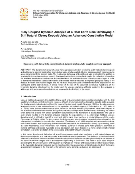 Pdf Fully Coupled Dynamic Analysis Of A Real Earth Dam Overlaying A