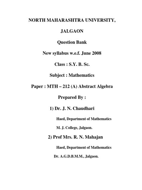 s y b sc mathematics mth 212 a question bank pdf group